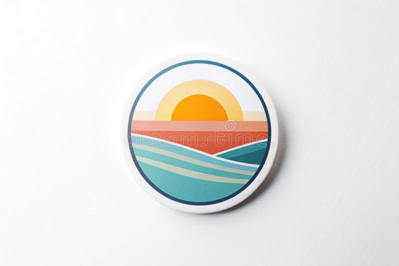 Circular Sunset Ocean Sticker Design Stock Illustration - Illustration ...