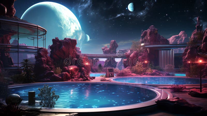 Circular Swimming Pools on Another Planet Stock Illustration ...
