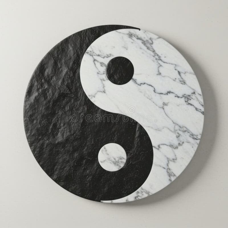 Circular Yin Yang Symbol in Black and White Marble Design Stock ...
