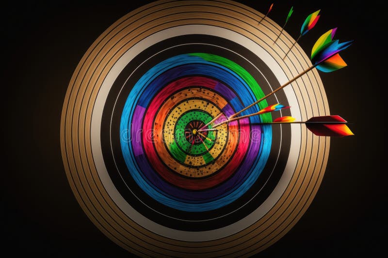 Circular Target for Archery with Colored Arrows that Hit the Middle, on ...