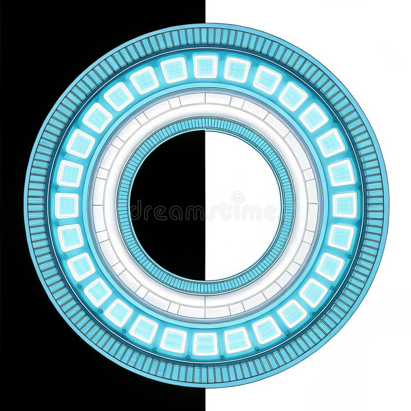 Circular Teal Tech Design Concentric Rings, Halved Black and White ...