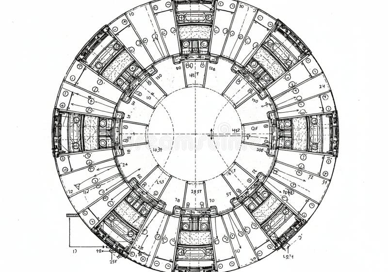 Circular Technical Diagram Showcasing a Symmetrical Design Featuring ...