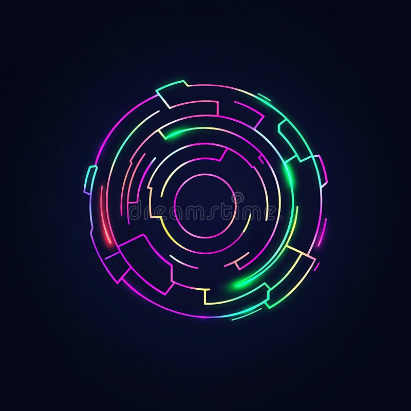 Circular Technology Graphic with Glowing Multicolored Lines Converging ...