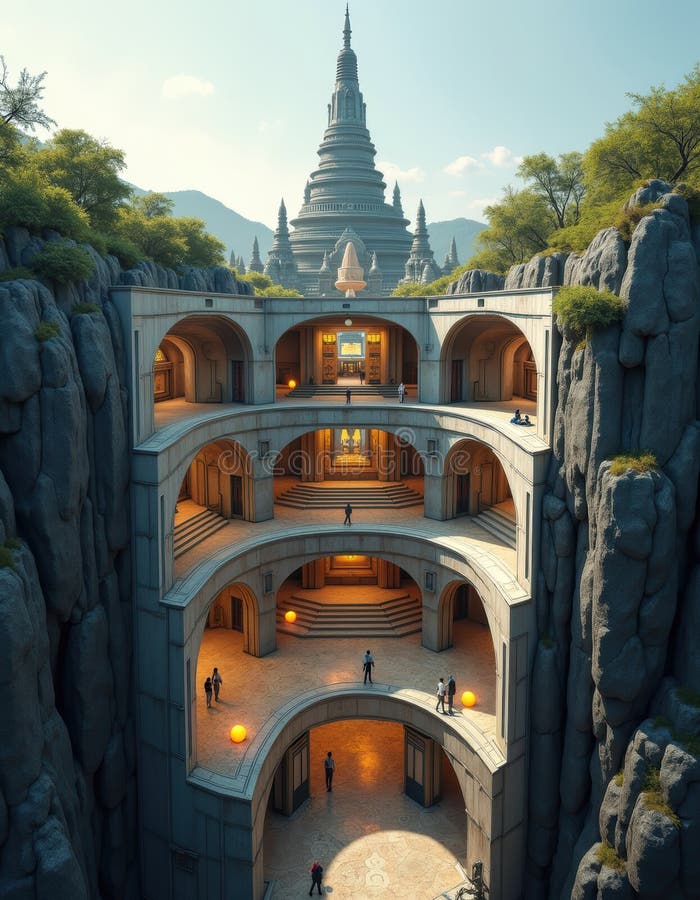 Circular Temple in the Mountains Stock Illustration - Illustration of ...