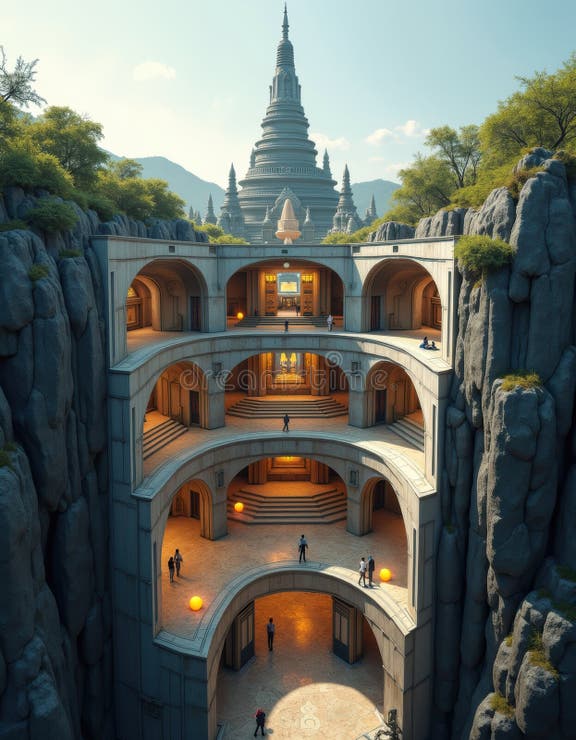 Circular Temple in the Mountains Stock Illustration - Illustration of ...