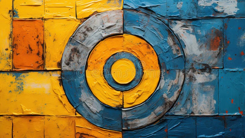 Circular Terracotta Tile with Blue Green and Yellow Colors Background ...