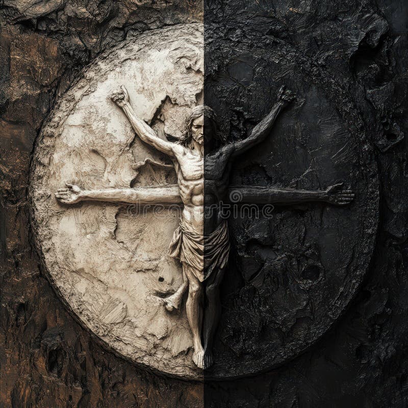 Split Design of Textured Circular Sculpture with Human Figure Stock ...