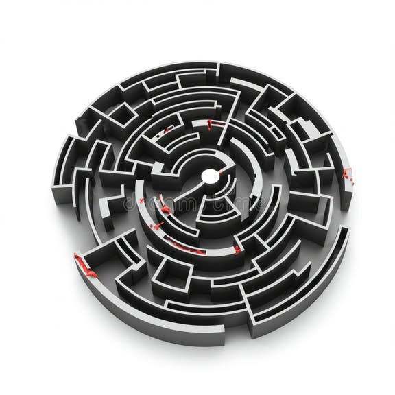 Circular Three-dimensional Maze with a Black Structure and White Paths ...