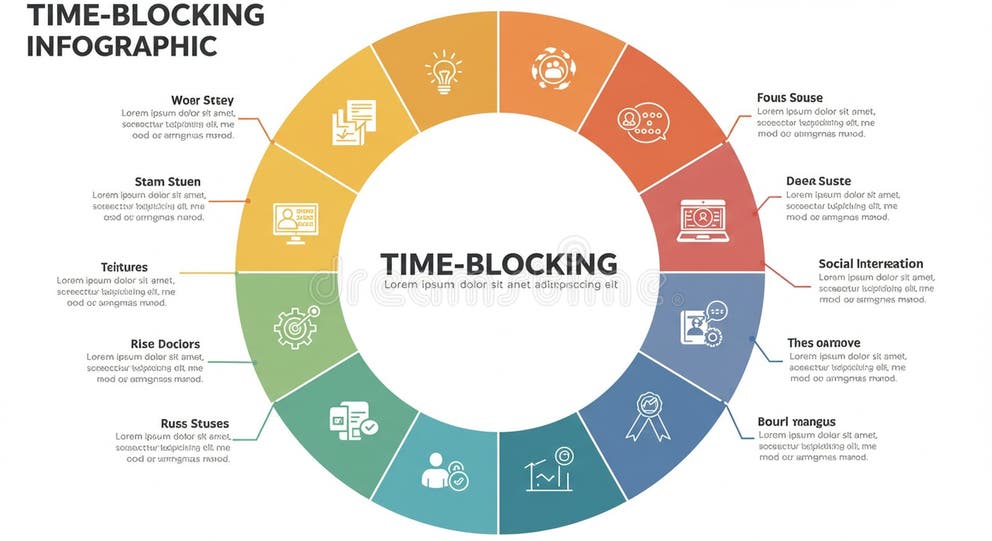 Circular Time-blocking Infographic with Twelve Color-coded Segments ...