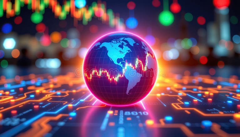 Circular Time Grid with Glowing Earth and Data Visualizations Stock ...