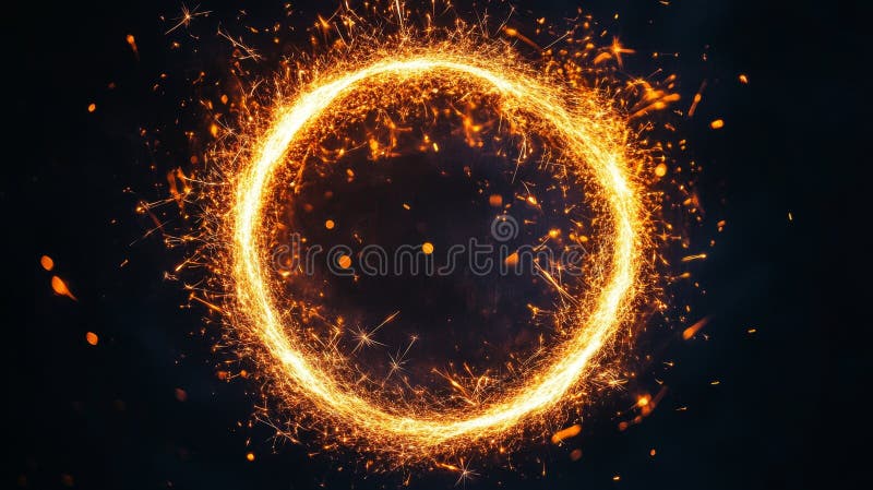 Circular Trail of Embers, Glowing Flakes on a Pitch Black Backdrop ...