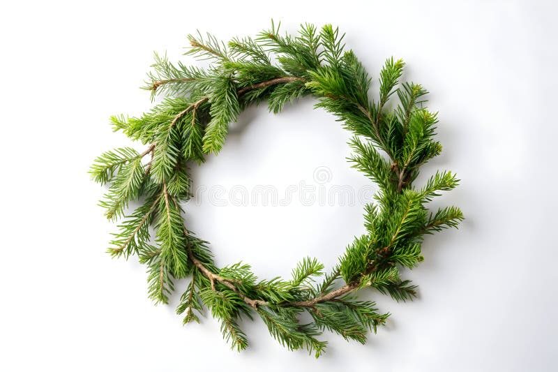 Circular Tree Branch Wreath on White Background Stock Illustration ...
