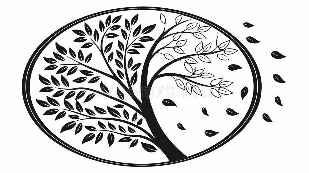Circular Tree Design with Dynamic Swirling Leaves Graphic Vector Design ...