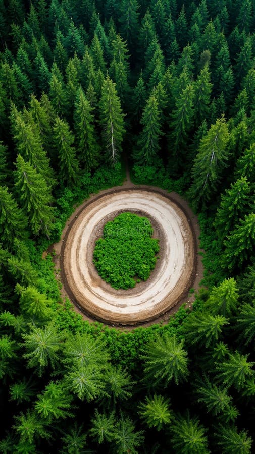 A Circular Tree in the Middle of a Forest Stock Image - Image of trail ...
