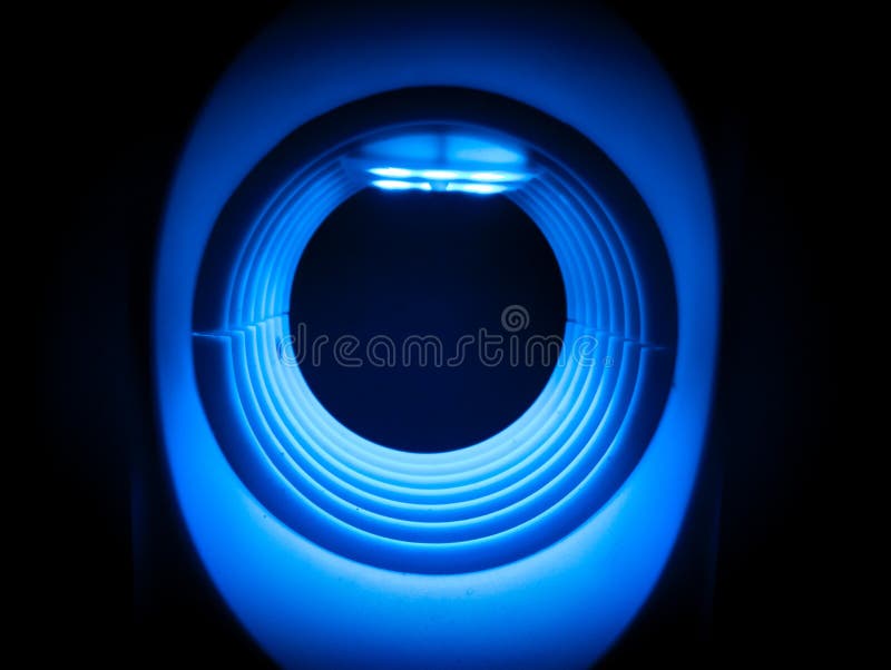 The Circular Tunnel Has a Blue Neon Glow in the Dark Stock Photo ...
