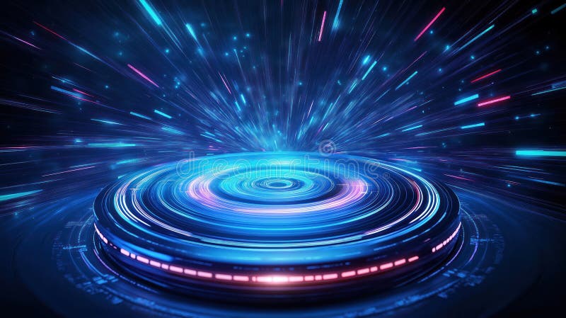 Circular Turntable with Glowing Tech Lines Creates Dynamic Abstract ...