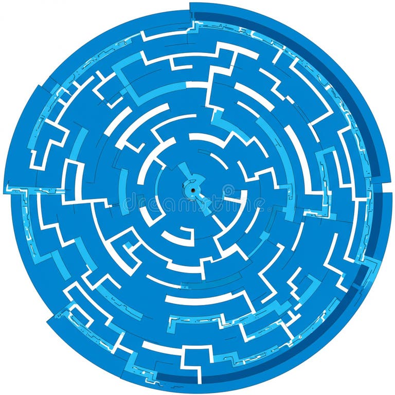 A Circular, Two-toned Blue Maze Featuring Concentric Pathways and Dead ...