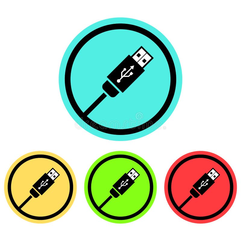 Circular USB Cable Icon. Isolated on White Stock Vector - Illustration ...
