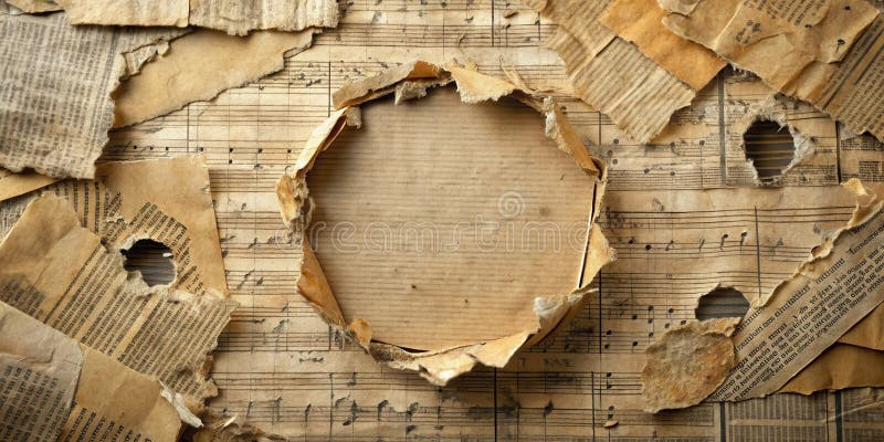 A Circular Void in a Tapestry of Aged Musical Scores and Text Fragments ...