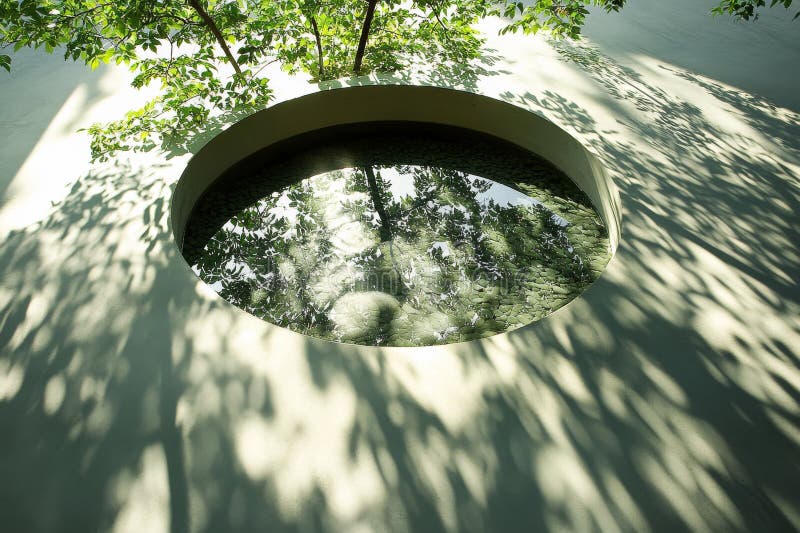 Circular Water Feature Surrounded by Greenery in a Modern Setting Stock ...