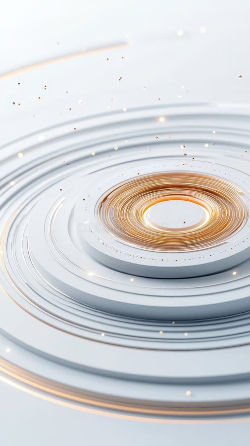 Circular White Forms Stacked Layered. Golden Core in Center with Small Golden Particles ...
