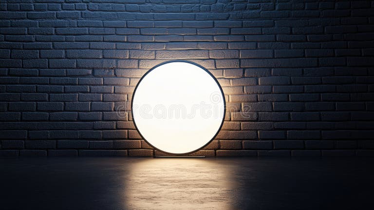 Circular White Lightbox on Dark Brick Wall for Ambient Lighting ...
