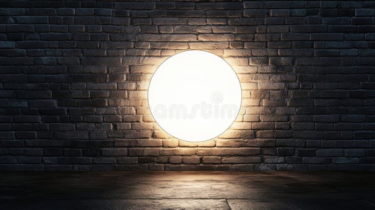Circular White Lightbox on Dark Brick Wall for Ambient Lighting ...
