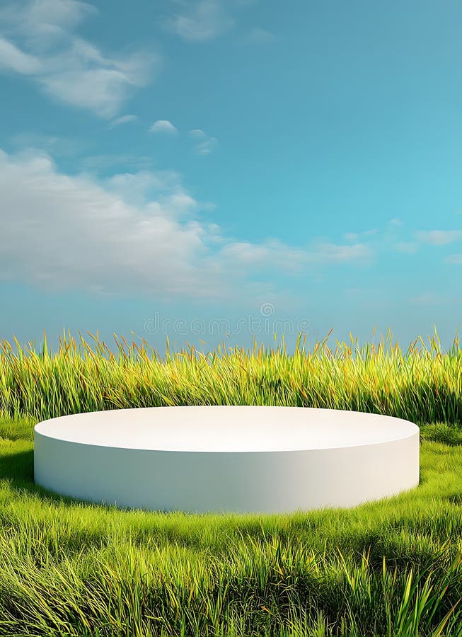 Circular White Platform Situated in a Grassy Field. Tall Grass ...