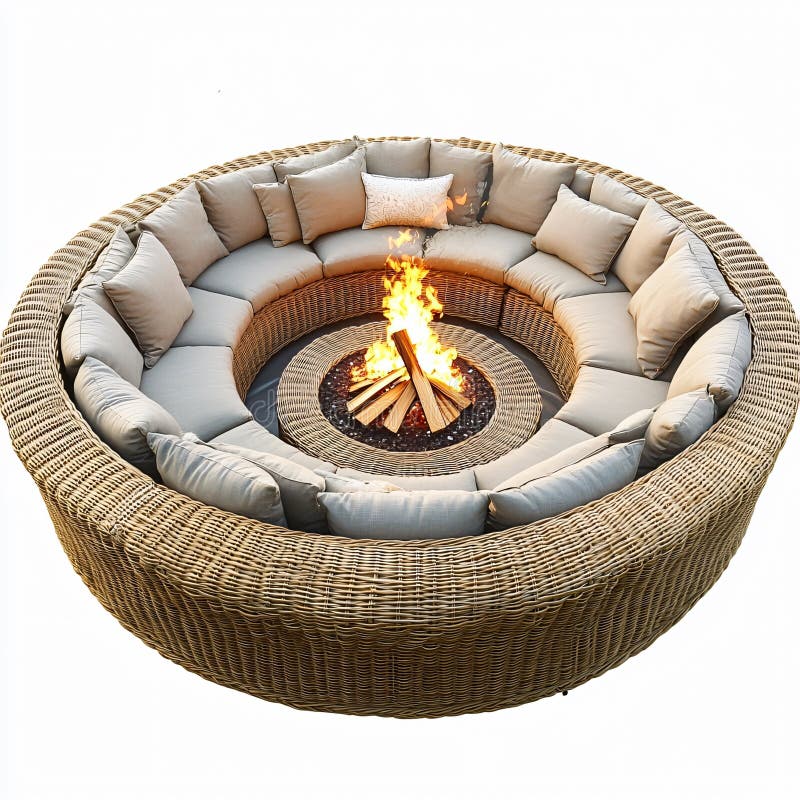 Circular Wicker Fire Pit Sofa Outdoor Seating High Quality Image Stock ...