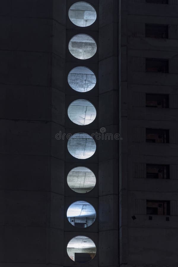 Circular Window Row with Lights Inside Stock Photo - Image of kaunas ...