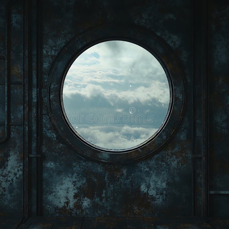 Circular Window View of Cloudy Sky, Rustic Interior Backdrop Stock ...