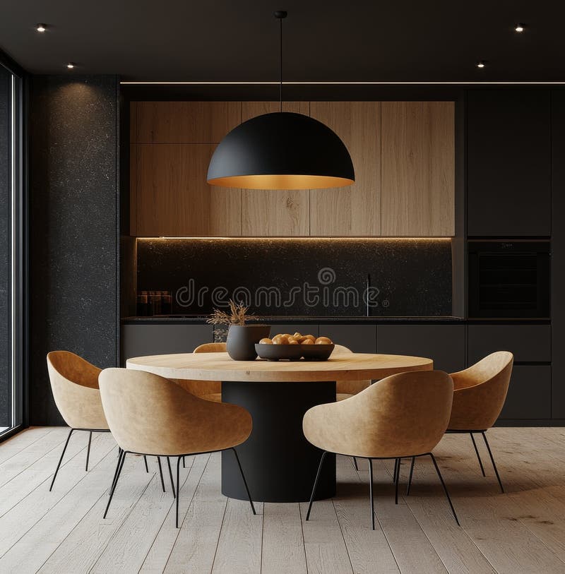 Modern Dining Area with Circular Table and Stylish Chairs in a ...