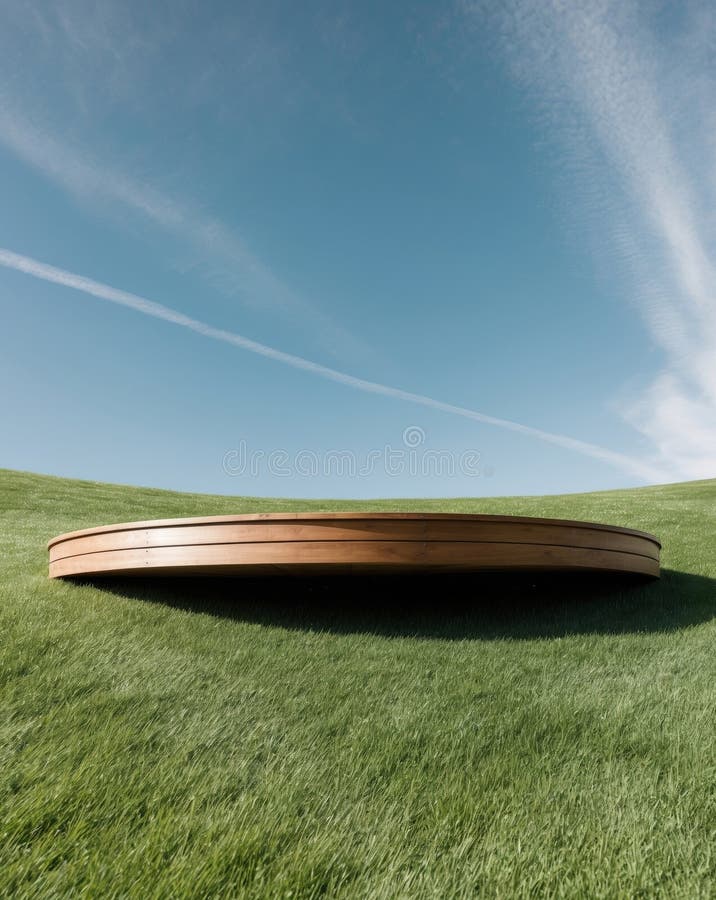 Circular Wooden Platform on Green Grass Under a Clear Blue Sky Stock ...