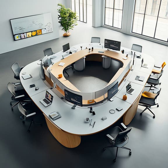 Circular Workspace with a Central Open Area, Featuring Multiple ...