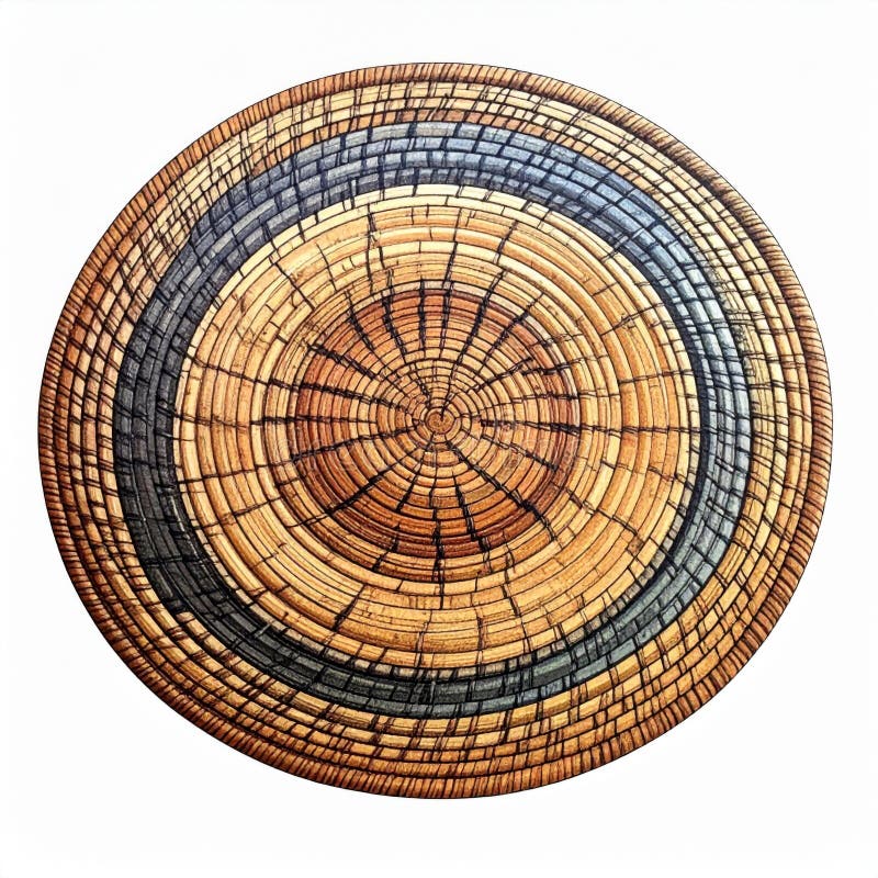 Circular Woven Basket with Brown Beige and Gray Rings Stock ...
