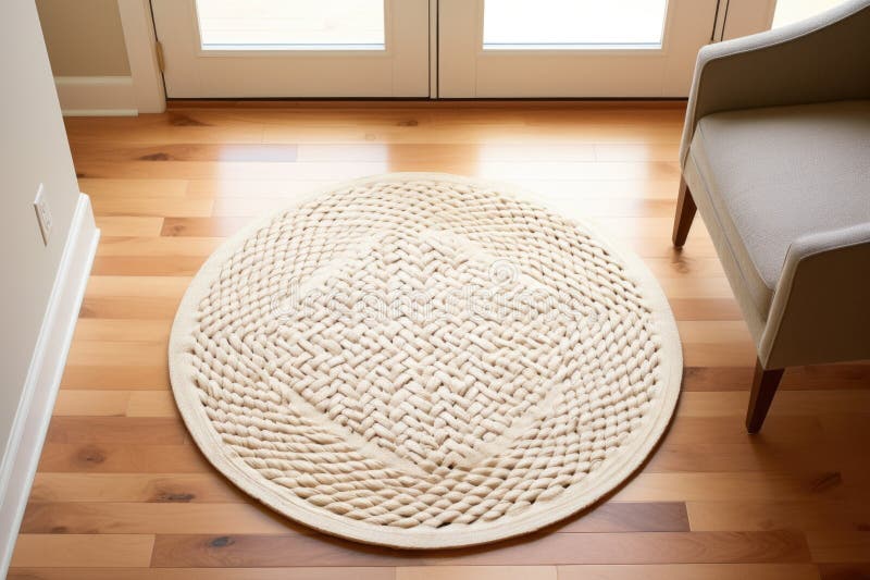A Circular Woven Rug on White Oak Flooring Stock Illustration ...