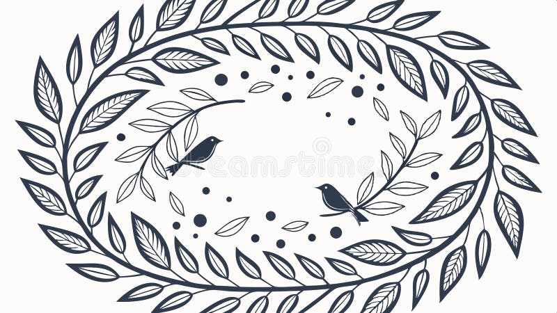 Circular Wreath Border with Leaves Branches and Small Birds Vector Design Generative AI Stock ...