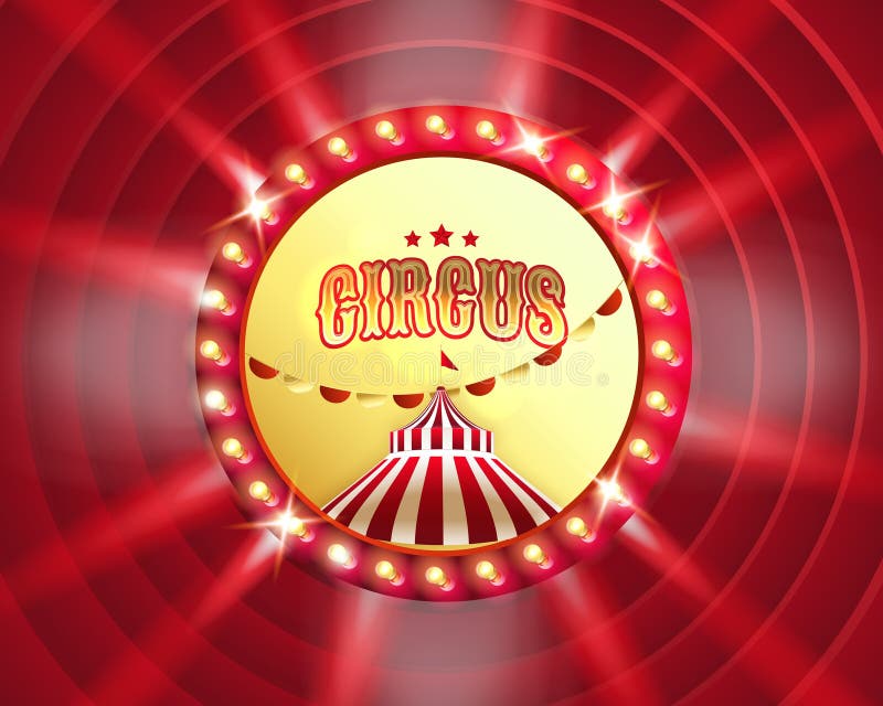 Golden Circular Marquee Sign with Glowing Lights Surrounds a Central ...