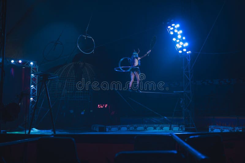 Circus Acrobat Woman Walking on a Tightrope Editorial Stock Photo ...