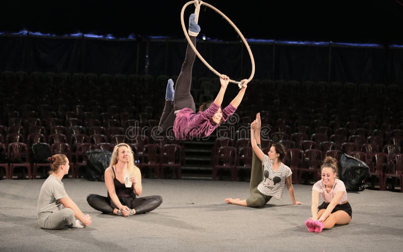 Circus acrobats practicing editorial photography. Image of exercise ...