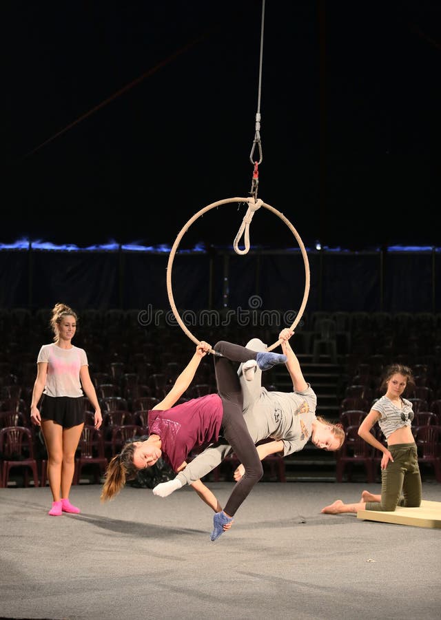 Circus acrobats practicing editorial image. Image of flexibility ...