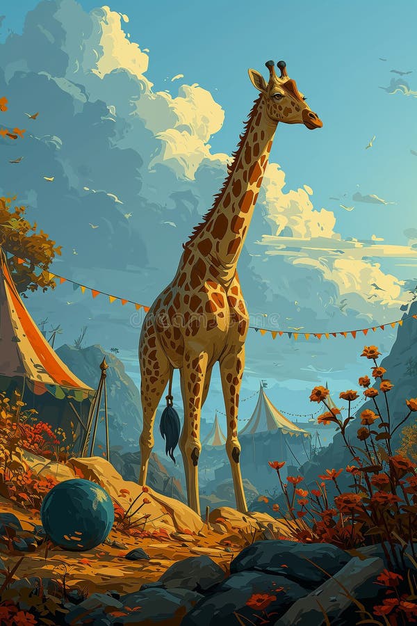 Circus with giraffe stock illustration. Illustration of vector - 302241910
