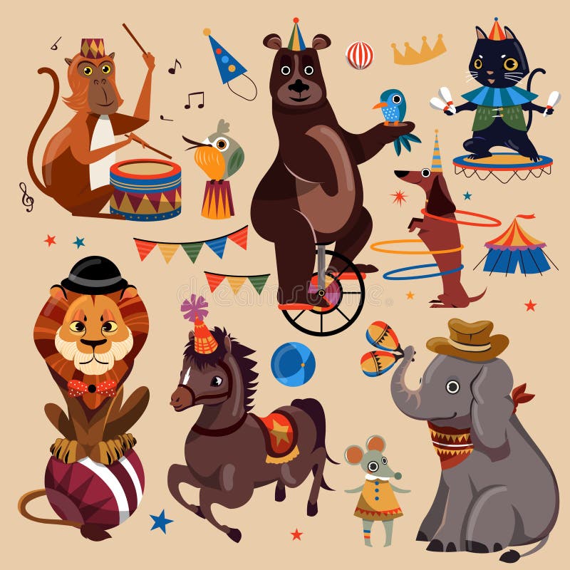 Circus Animal Set stock vector. Illustration of carnival - 93757381