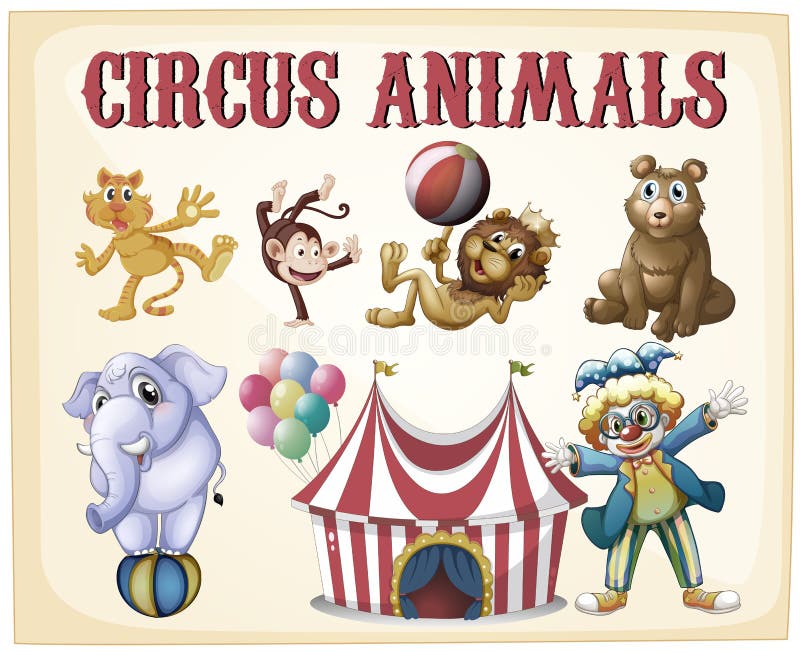 Set of circus animals stock vector. Illustration of style - 28090563