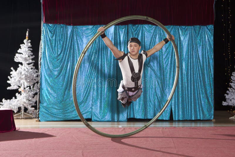 Circus Artist in a Cyr Wheel Stock Photo - Image of arena, gymnastics ...
