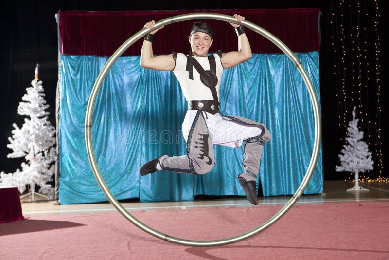Circus Artist in a Cyr Wheel Stock Image - Image of artist, training ...