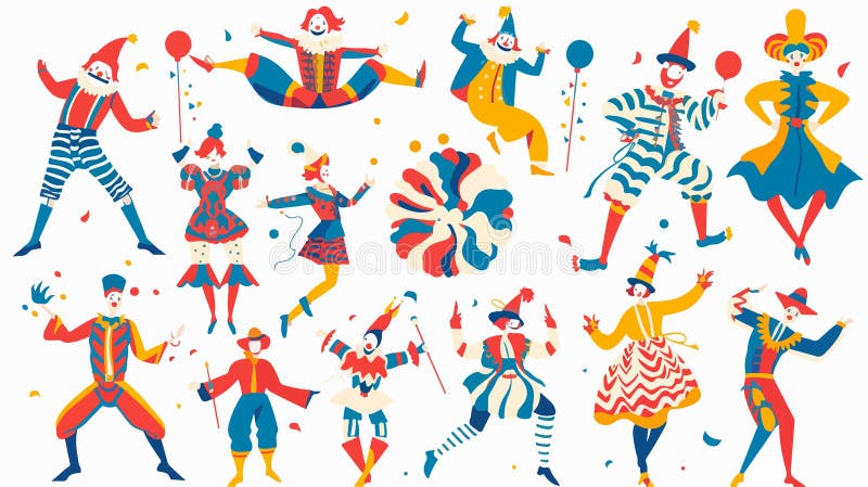 Circus Artists Set: Funny Clown Acrobat Comic Stock Vector ...