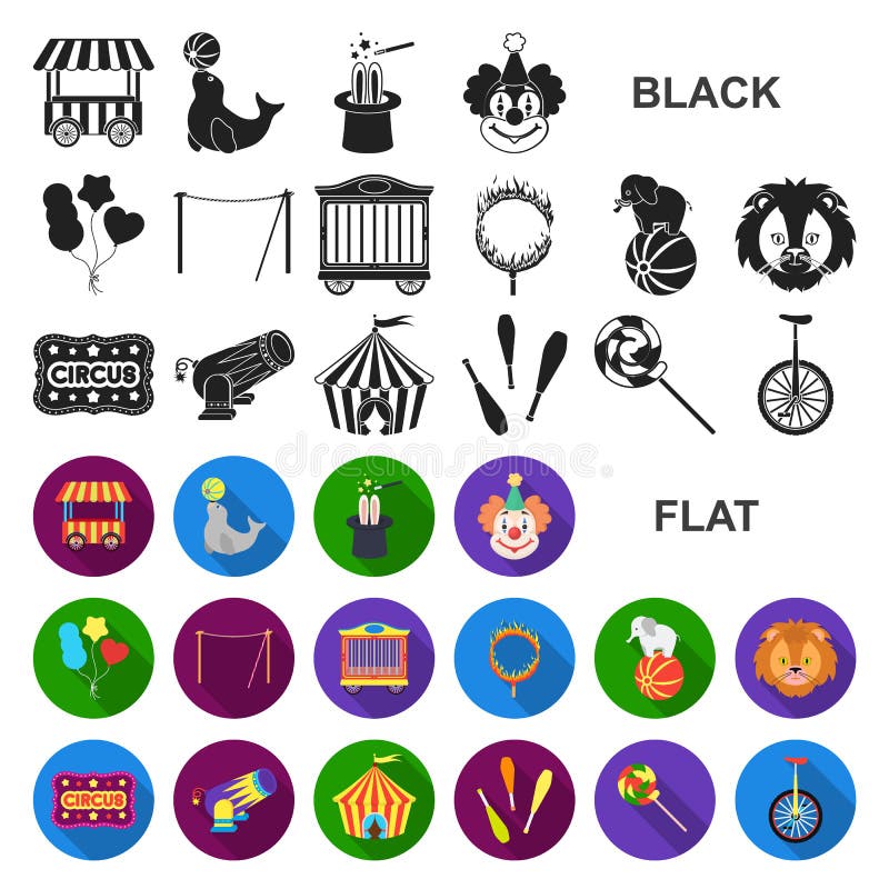 Circus and Attributes Flat Icons in Set Collection for Design. Circus ...