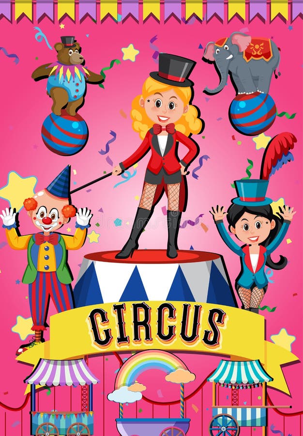 Circus Banner Design with Circus Character Stock Vector - Illustration ...
