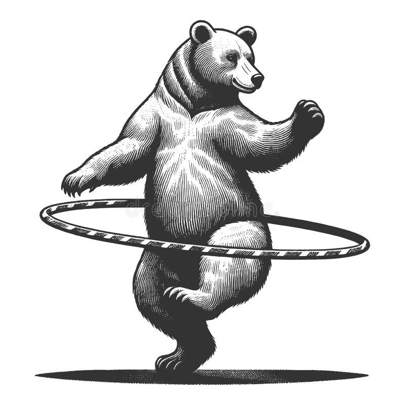 Circus Bear Hula Hooping Engraving Vector Stock Illustration ...